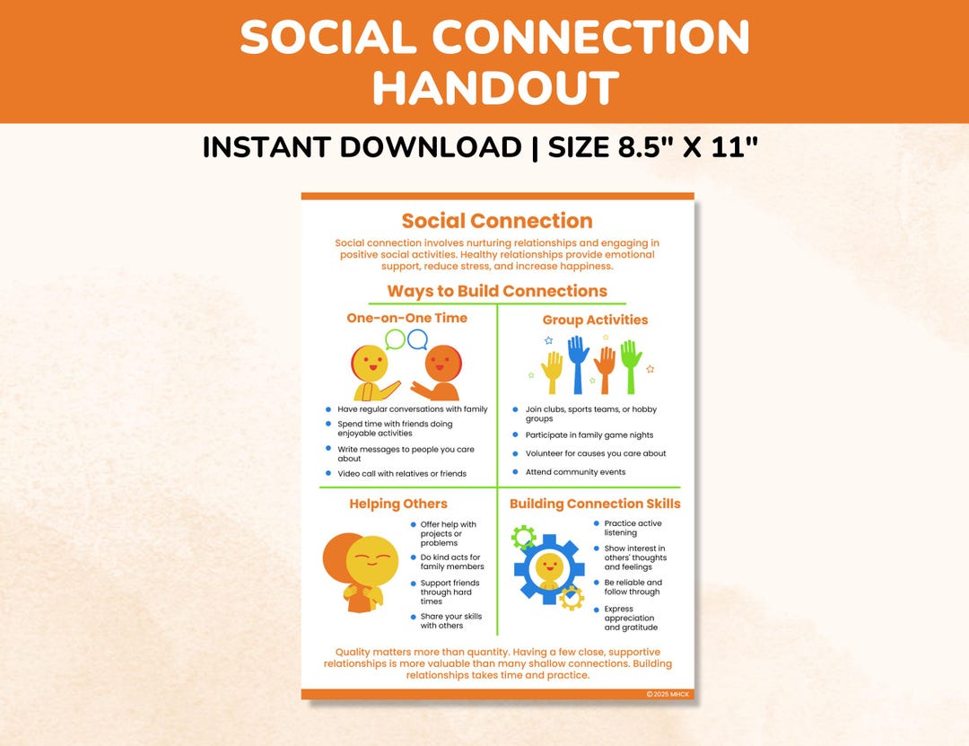 Social Connection Coping Skills Handout-therapy Poster for Kids Teens ...