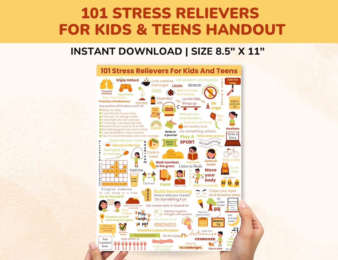 Stress Relief Printable Poster-101 STRESS RELIEVERS for Kids & Teens ...