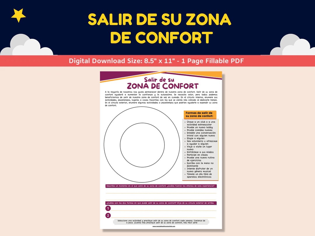 Spanish Self-esteem Worksheet for Kids-teens - Salir De Su Zona De ...