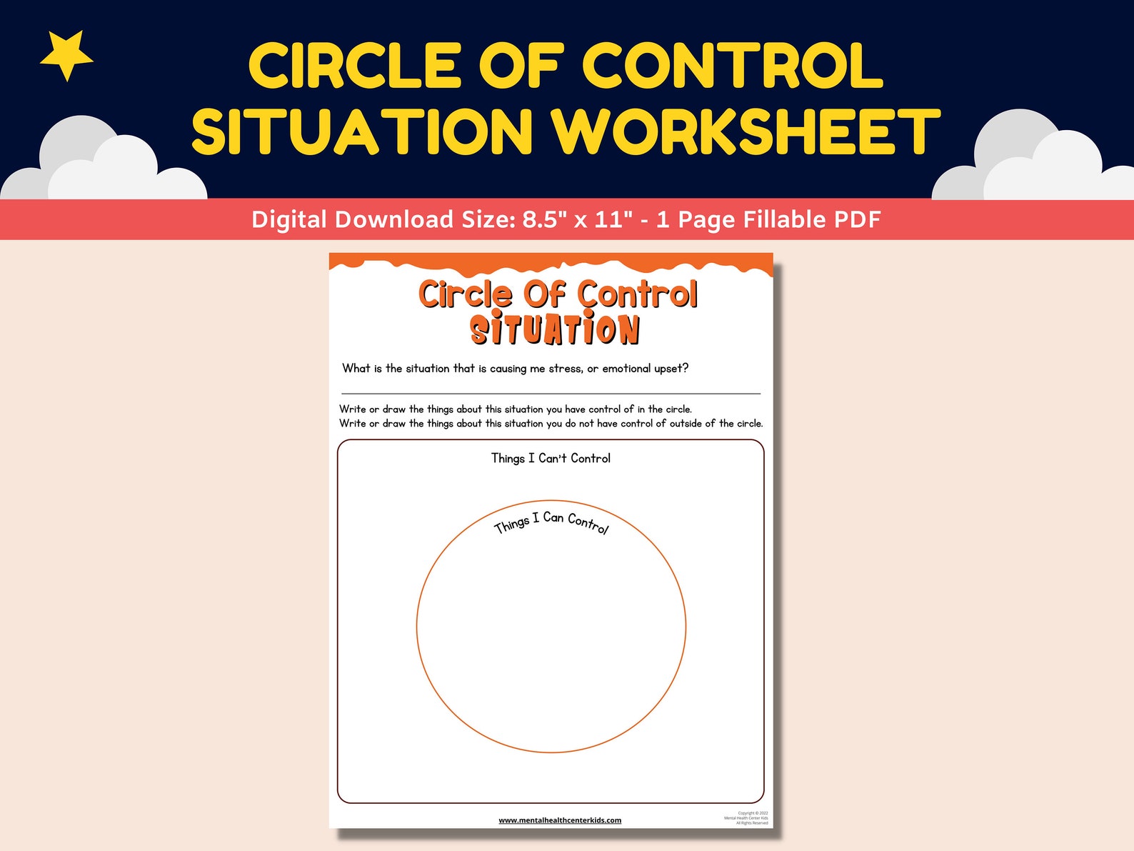 Circle of Control Worksheets for Kids Teens 4 Page Set - Etsy