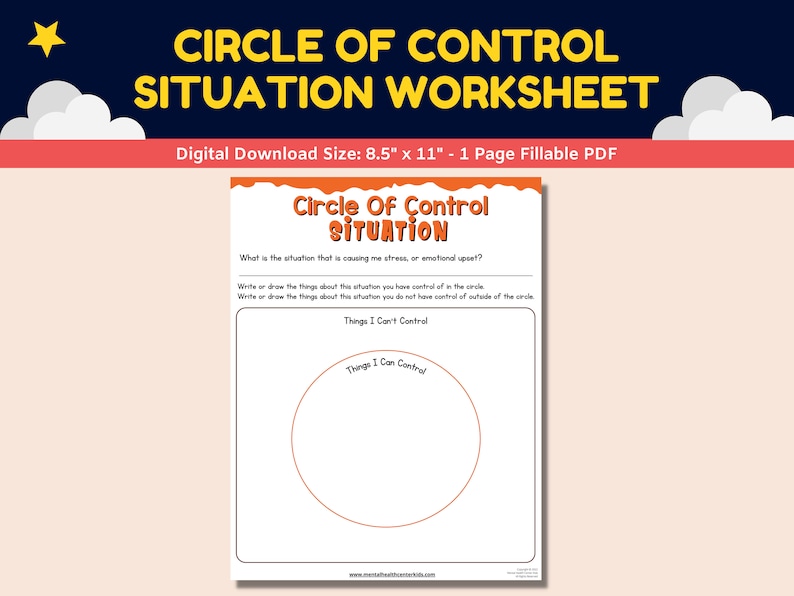 Circle of Control Worksheets for Kids Teens 4 Page Set Printable Coping ...