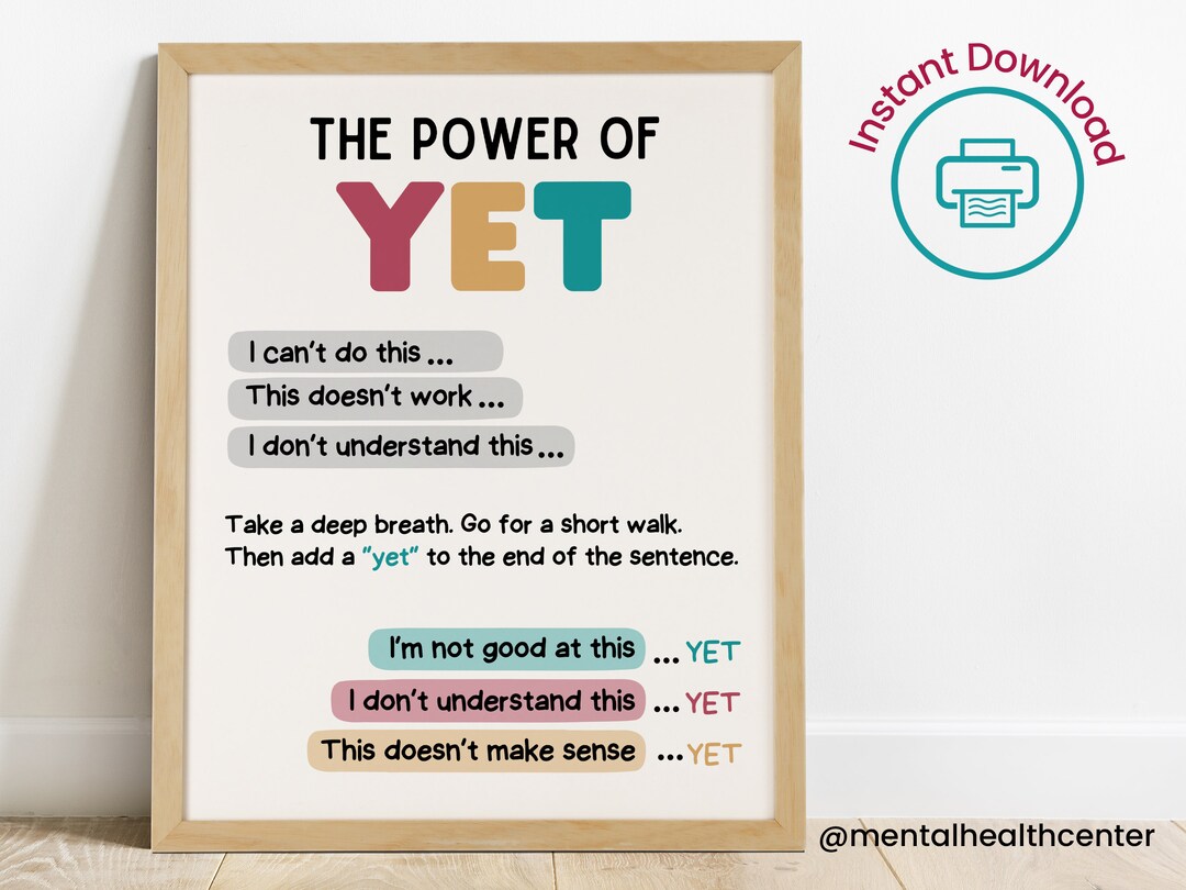 The Power of yet Poster-growth Mindset Poster for Kids-calm Down Corner ...