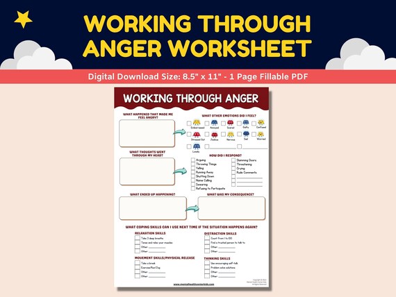 Anger Management Coping Skills Tracker Fillable Worksheet, 55% OFF