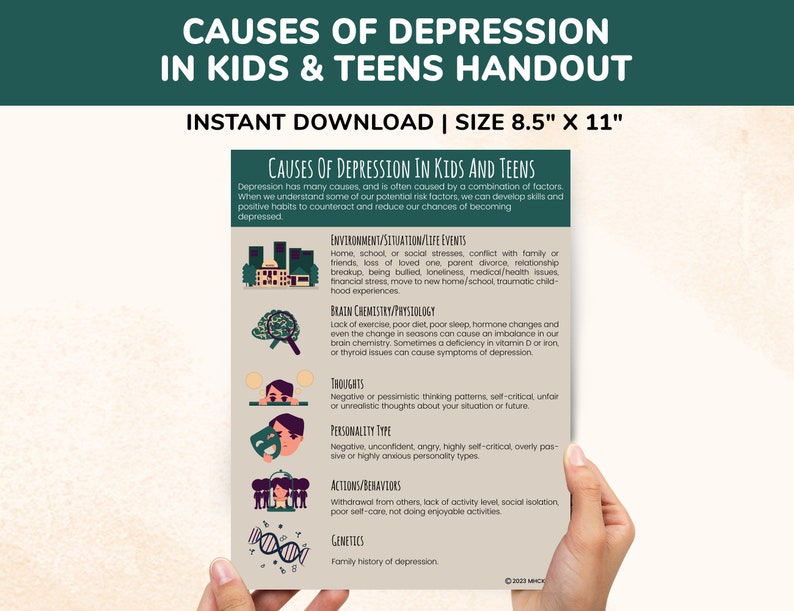 Health Education Printable-causes of Depression in Kids & Teens ...