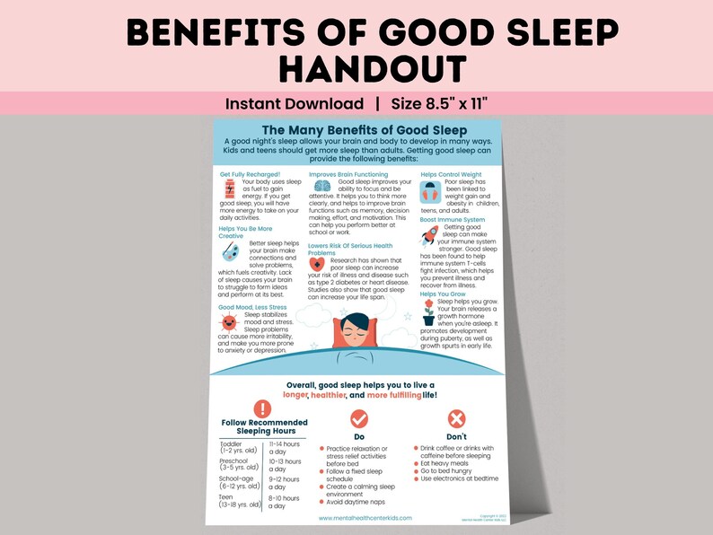 Benefits of Good Sleep Hygiene Printable Counseling Handout - Etsy UK