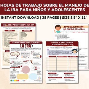 Spanish Anger Management Worksheets 20 Item Bundle for Kids-teens ...