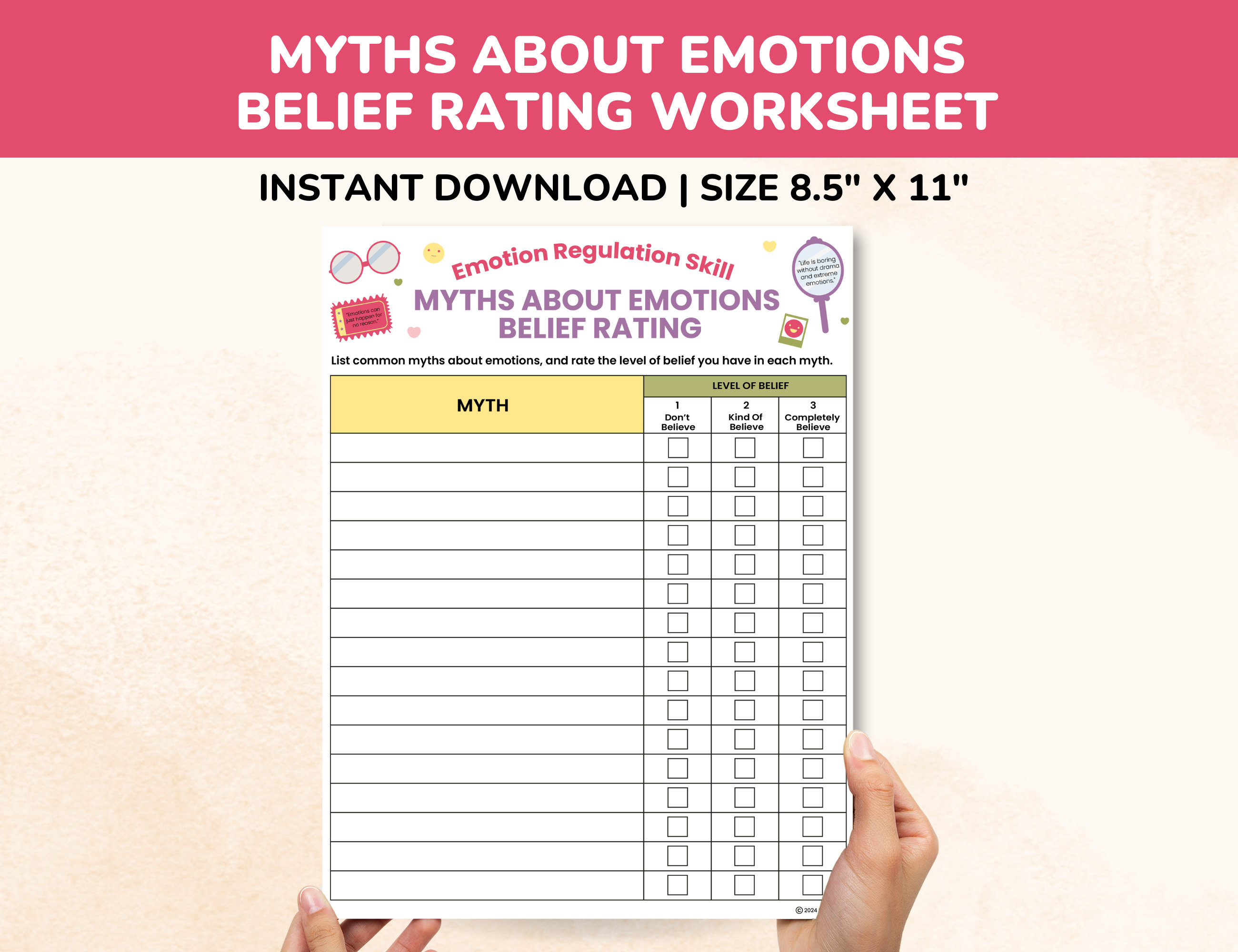 DBT Myths About Emotions Worksheets 5-pages-emotion Regulation Skills ...