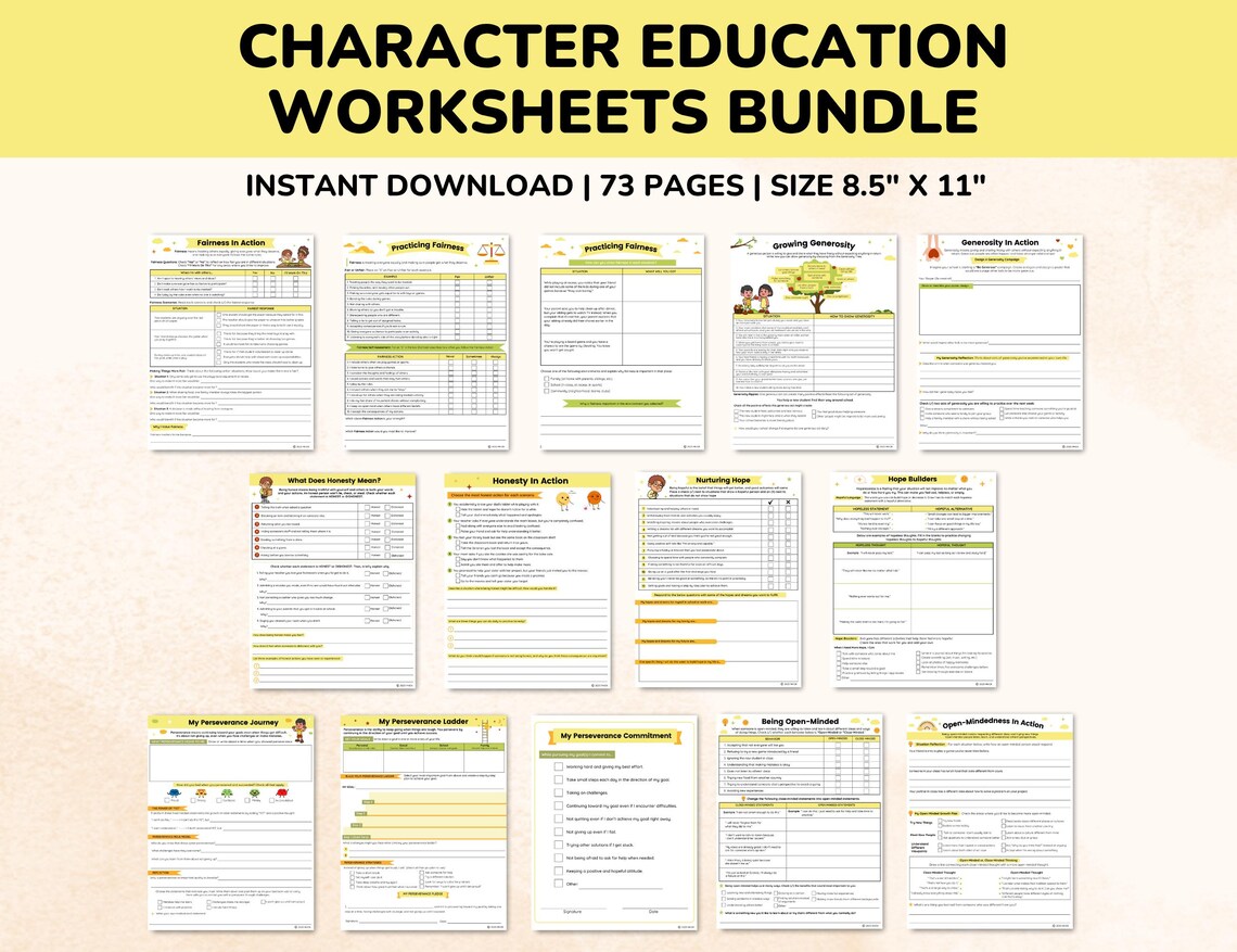 Character Education Worksheets Bundle for Kids-teens-students-73 Pages ...