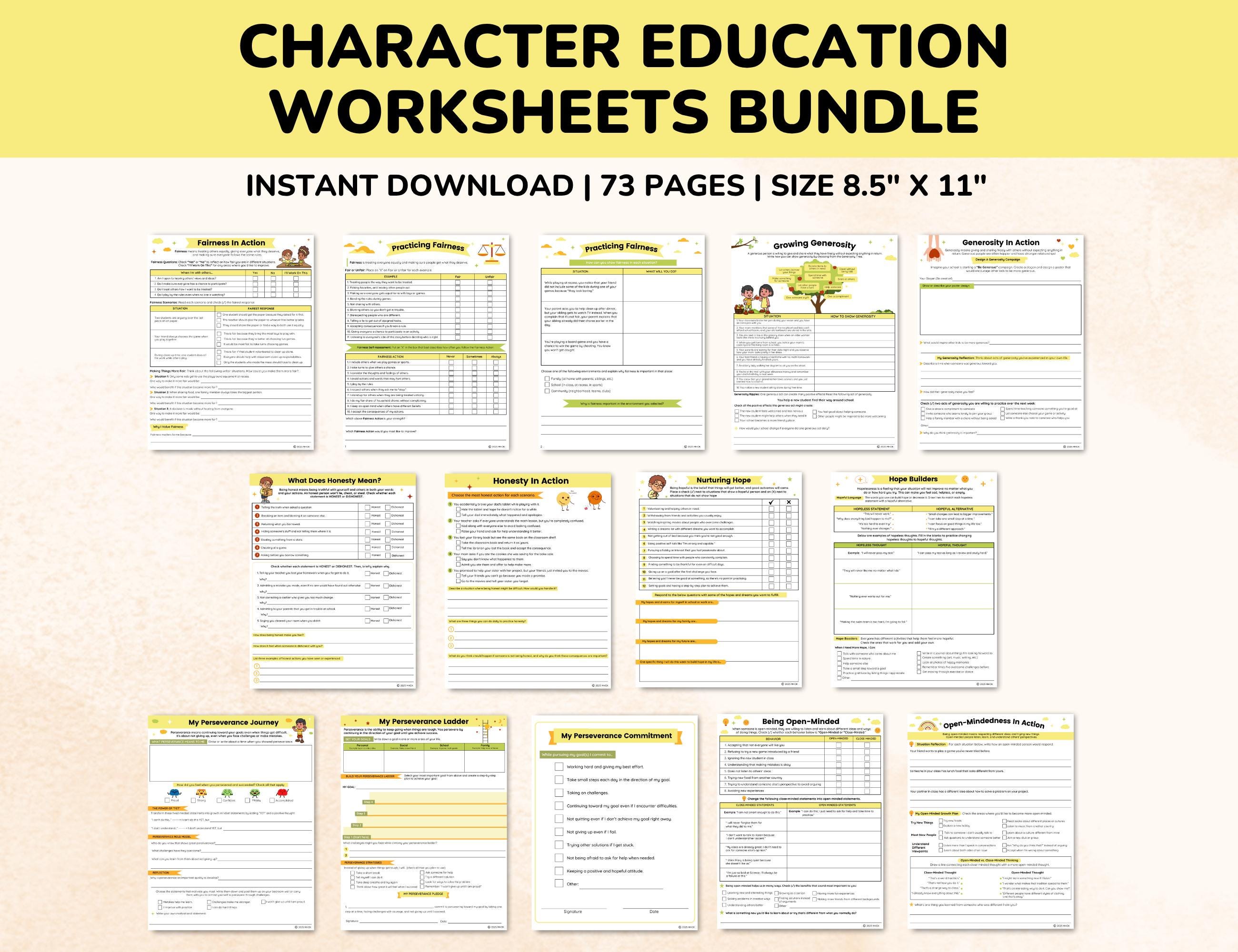 Character Education Worksheets Bundle for Kids-teens-students-73 Pages ...