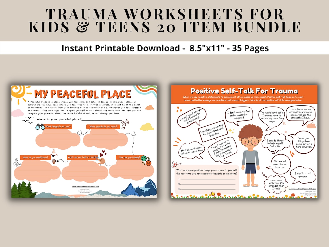 Trauma PTSD Worksheets 20 Item Printable Bundle for Kids & - Etsy