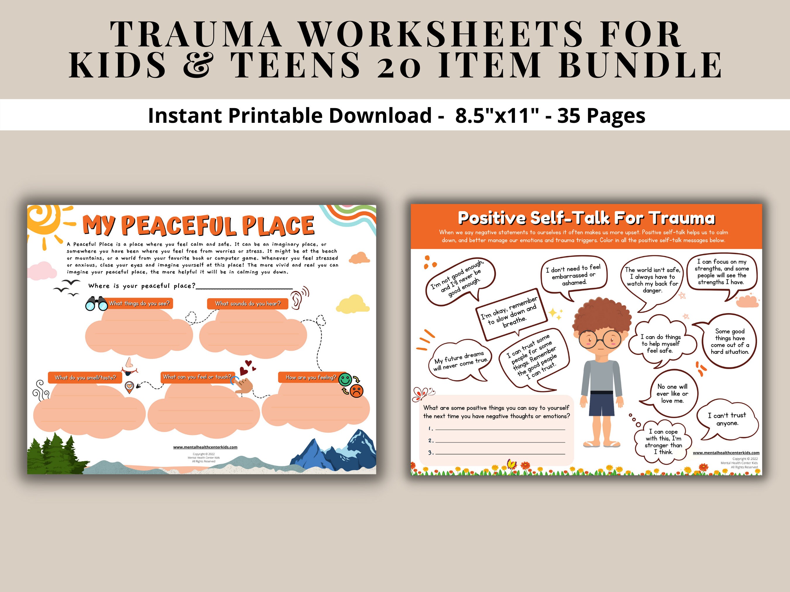 Trauma PTSD Worksheets 20 Item Printable Bundle for Kids & - Etsy