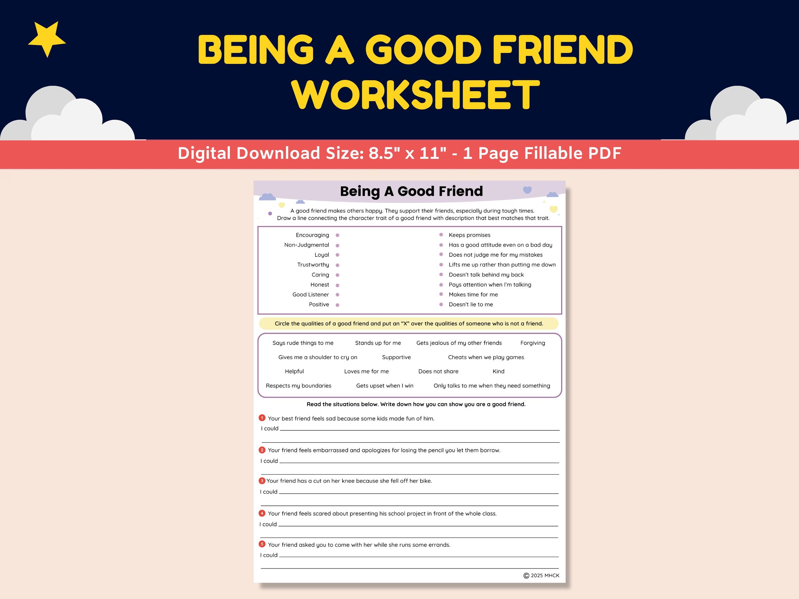 Friendship Social Skills Worksheets for Kids-teens-students | Being A ...