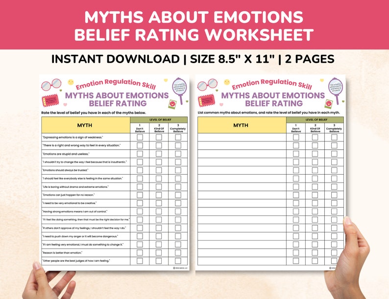 DBT Myths About Emotions Worksheets 5-pages-emotion Regulation Skills ...