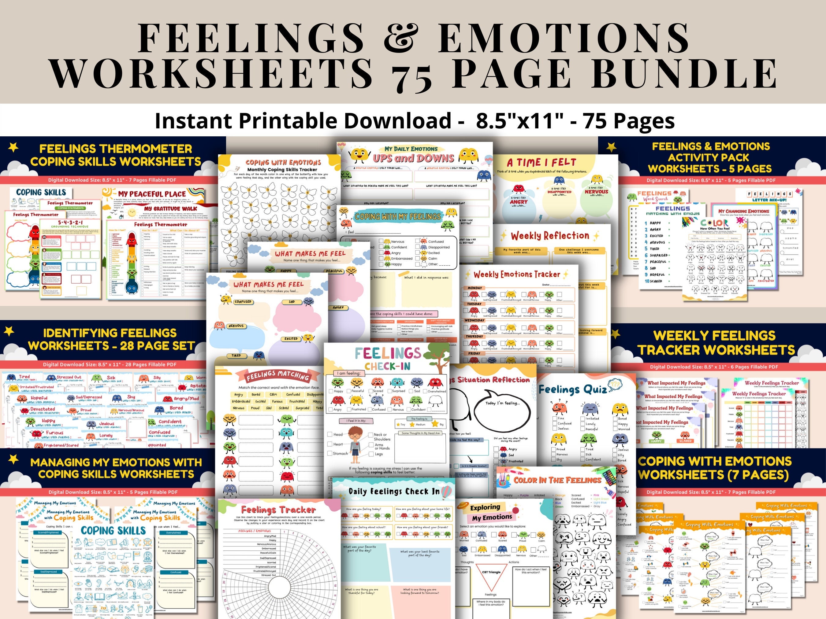 Feelings & Emotions Worksheets Chart 75 Pg Printable - Etsy