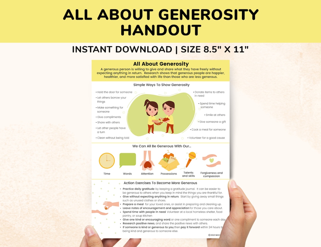 Generosity Printable Character Education for Kids Poster Pdf-teens Coping Skills Character ...