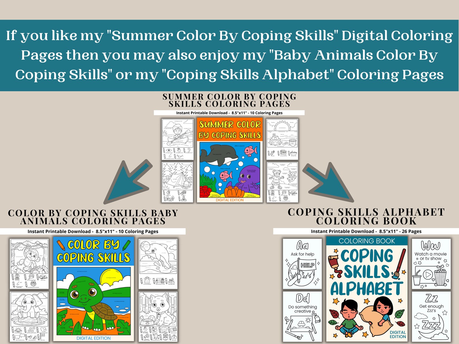 Summer Coloring Pages for Kids-color by Coping Skills Coloring - Etsy