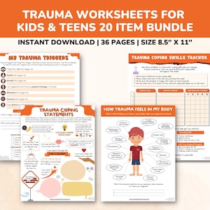 Trauma PTSD Worksheets 20 Item Printable Bundle for Kids & Teens-child ...