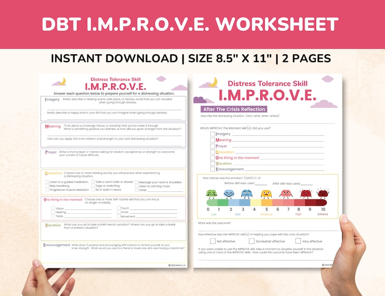 DBT IMPROVE the Moment Worksheets 2-pages-distress Tolerance Skills ...