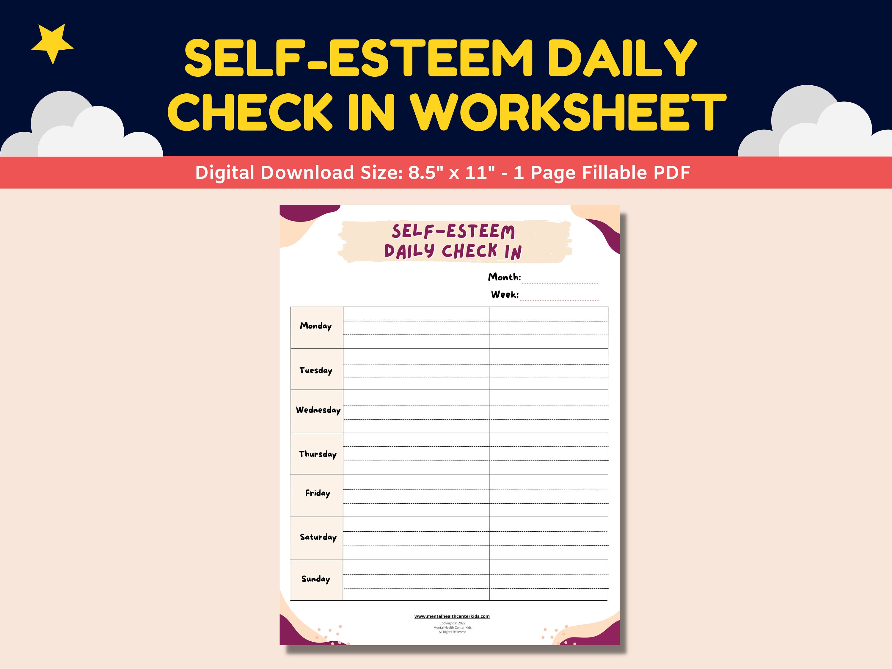 Self-esteem Daily Check in Printable Worksheet for Kids Teens - Etsy UK