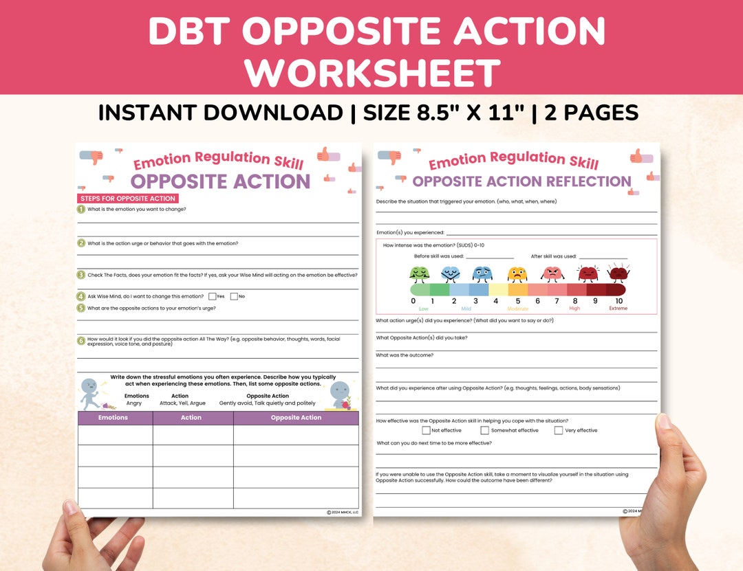DBT Opposite Action Worksheet 2-page Fillable Pdf-emotion Regulation ...