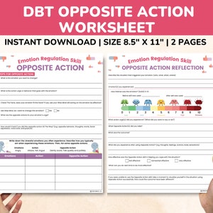 DBT Opposite Action Worksheet 2-page Fillable Pdf-emotion Regulation ...