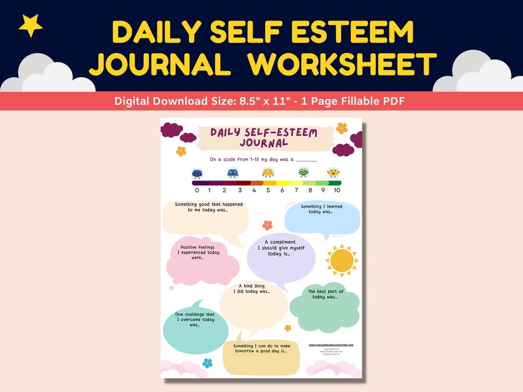 Daily Self-esteem Journal Printable Worksheet Child Therapy Counseling ...