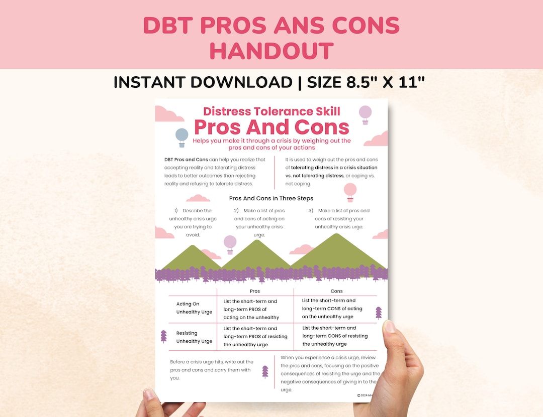 DBT Pros and Cons Handout-distress Tolerance Skills PDF - Etsy