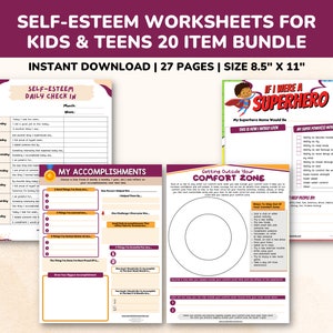 Self-esteem Worksheets 20 Item Printable Bundle for Kids & Teens-mental ...