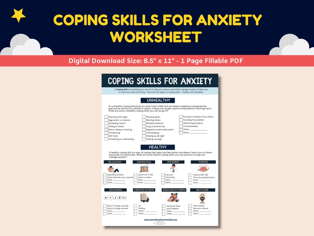 Anxiety Management Coping Skills Fillable Worksheet Teens Adolescents ...