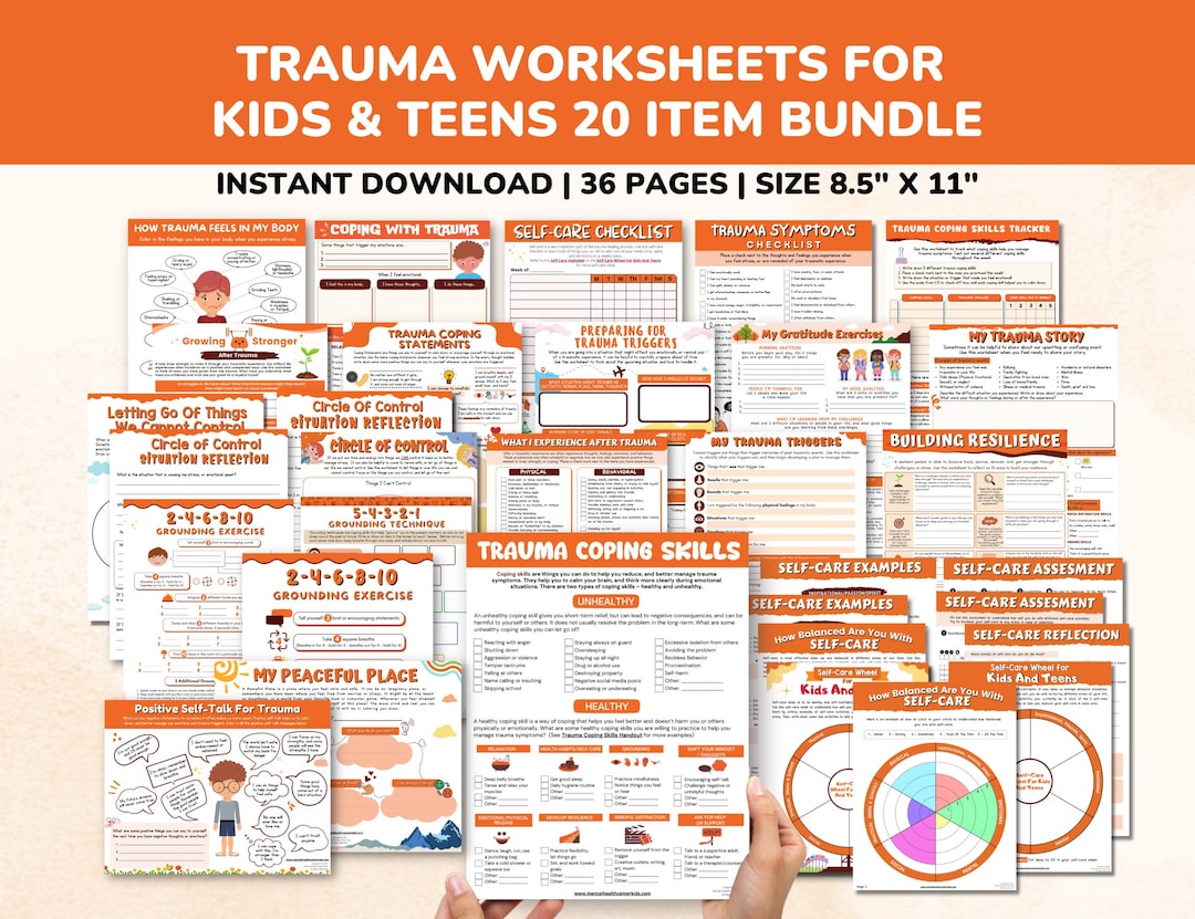 Trauma PTSD Worksheets 20 Item Printable Bundle for Kids & Teens-child ...