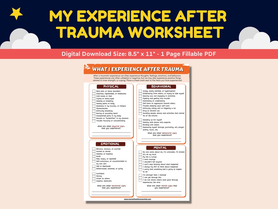 After Trauma PTSD Symptoms Worksheet Kids Teens Young Adults Child ...