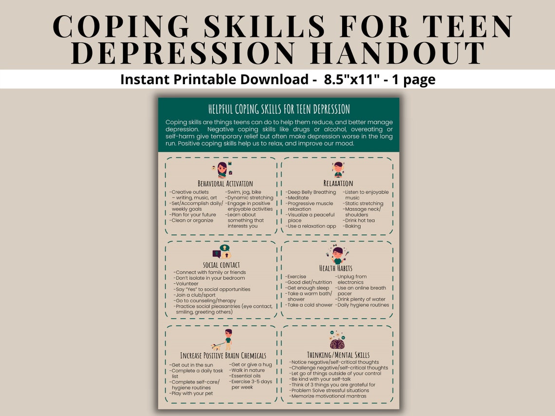 Coping Skills for Teens Depression Coping Skill Printable - Etsy Australia