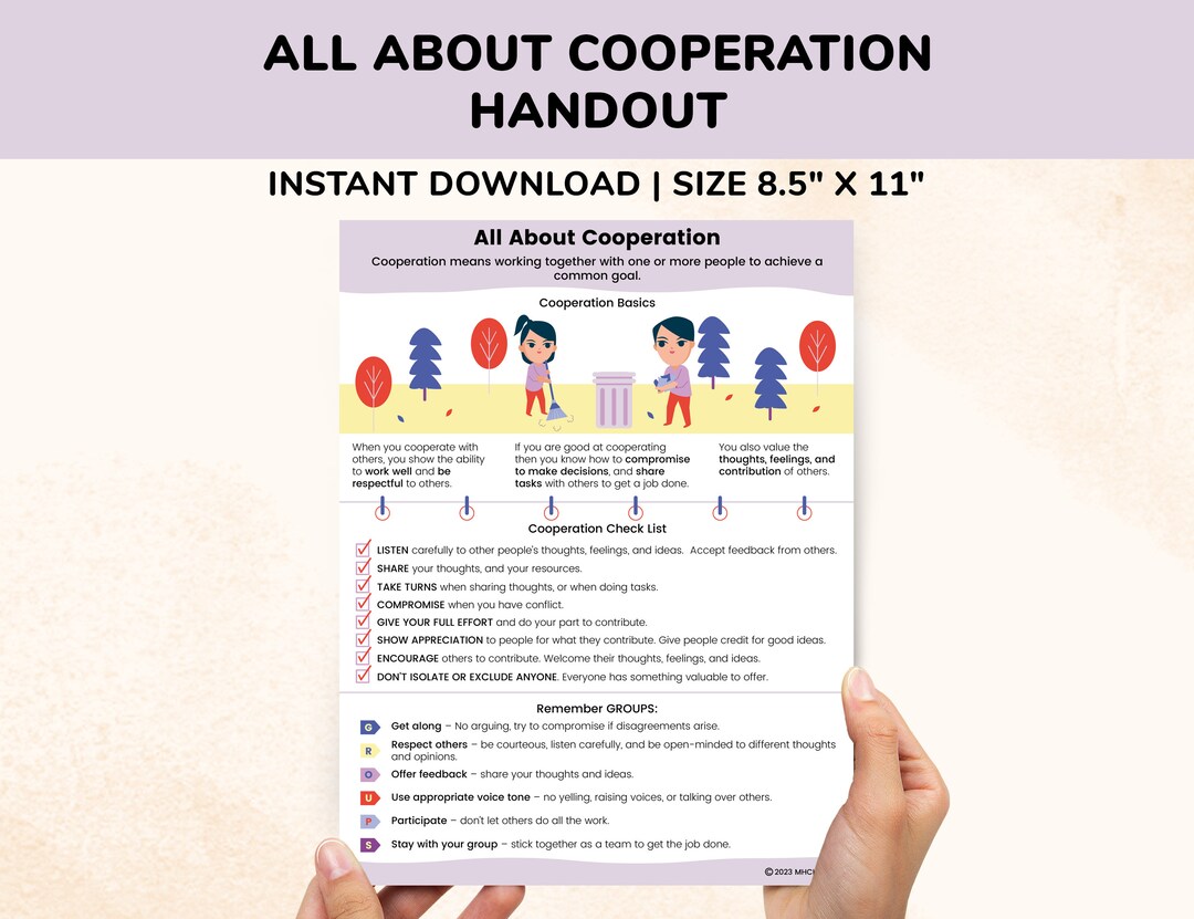 Cooperation Social Skills PDF Poster for Kids Teens-school Counselor ...