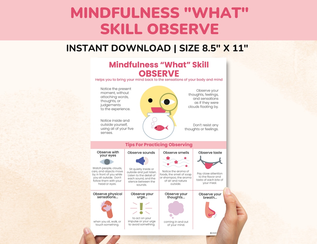 DBT Mindfulness "what" Skill OBSERVE Handout - Mindfulness Skills PDF ...