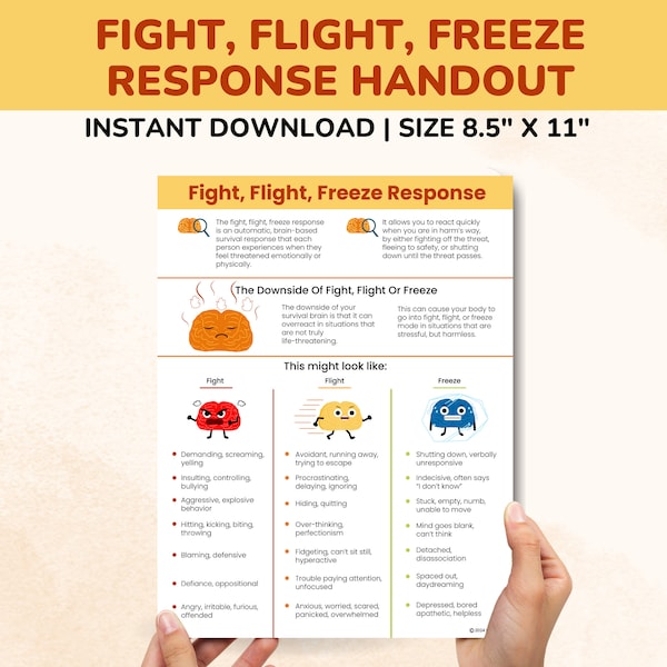 Fight flight freeze response examples therapy handout - Etsy.de