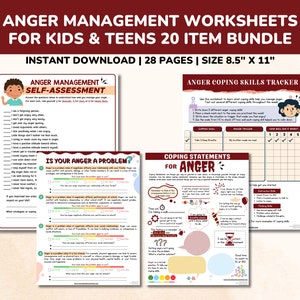 Anger Management Worksheets 20 Item Printable Bundle for Kids & Teens ...
