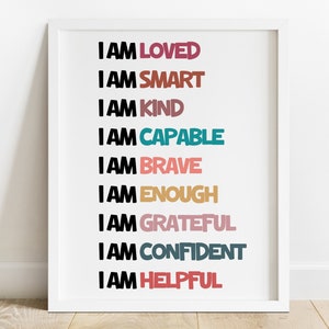Affirmations for Kids-classroom Art Posters-i Am Loved Smart Kind-i Am ...