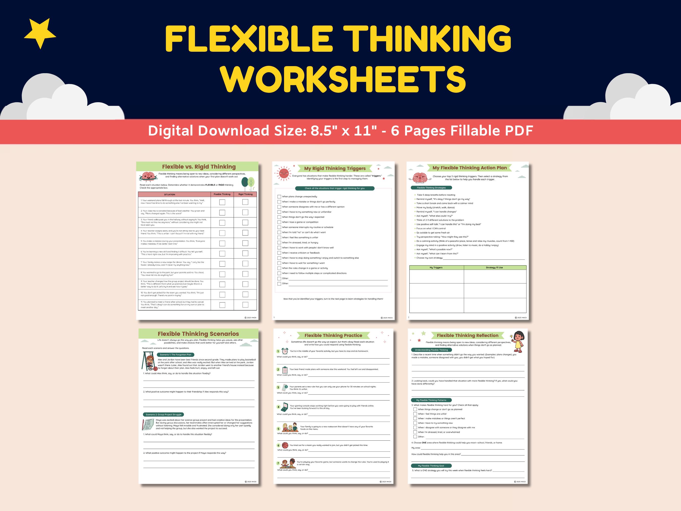 Flexible Thinking Worksheets for Kids-teens-therapy Counseling ...