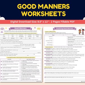 Good Manners Social Skills Worksheets for Kids-teens-students | Child ...