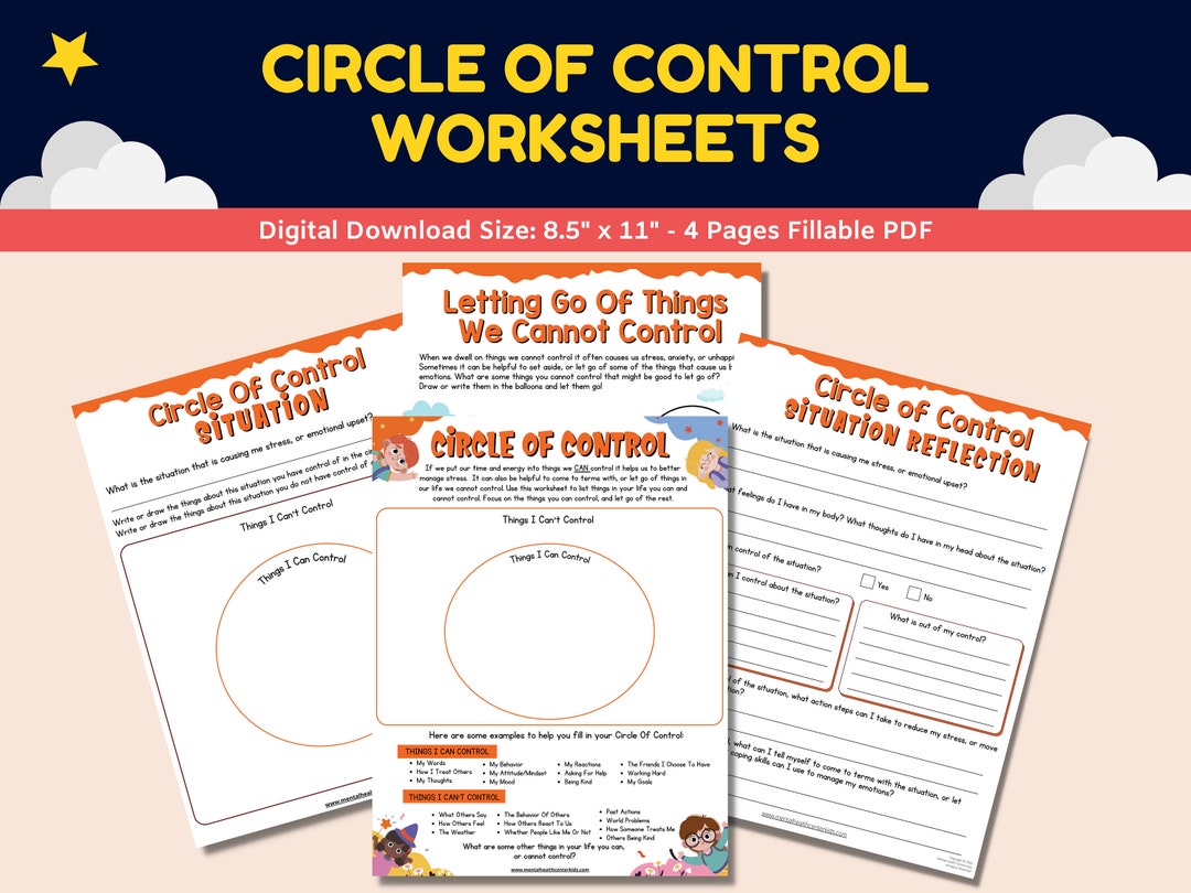 Circle of Control Worksheets for Kids Teens 4 Page Set Printable Coping ...