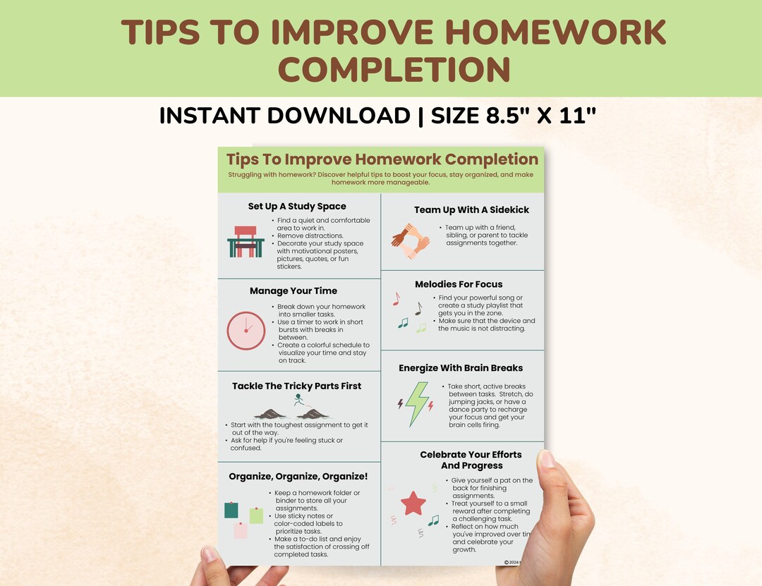 ADHD Homework Tips Strategies Accommodations Therapy Handout-kids-teens ...