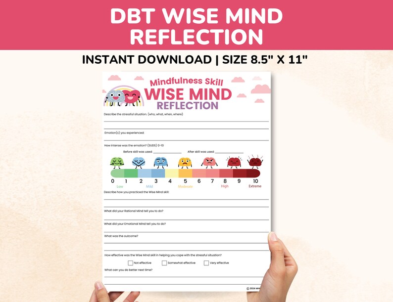 Wise Mind DBT Worksheets 5-pages-mindfulness Skills Pdf-kids-teens ...