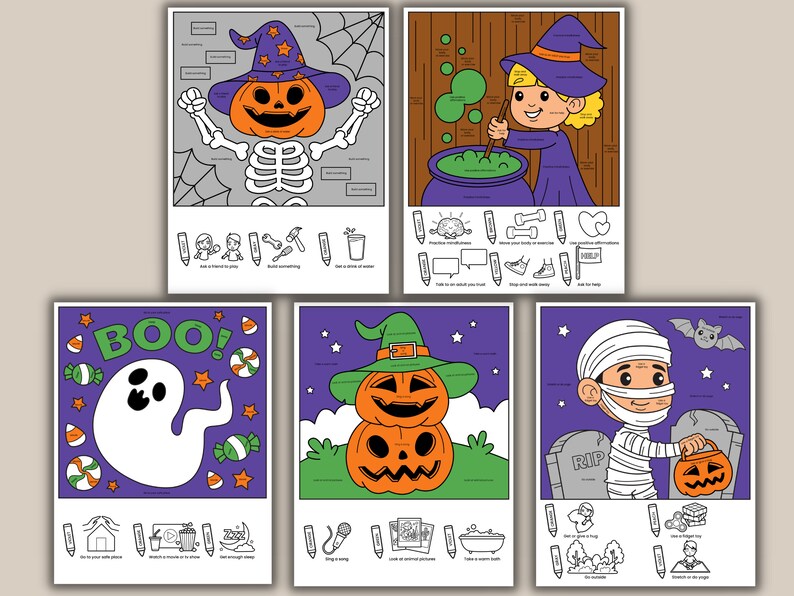 Halloween Color by Coping Skills Coloring Pages Book Printable - Etsy