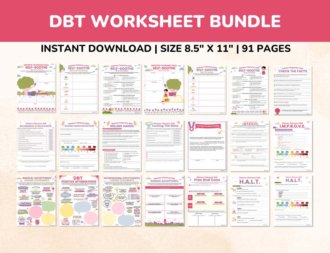 DBT Worksheets Bundle Kids-teens-adults-91 Pgs DBT Coping Skills ...
