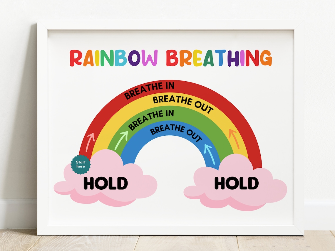 Breathing Exercise Printable Coping Skills Poster for Kids-rainbow ...