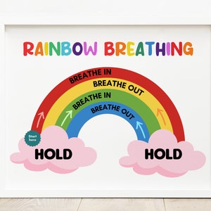 Breathing Exercise Printable Coping Skills Poster for Kids-rainbow ...