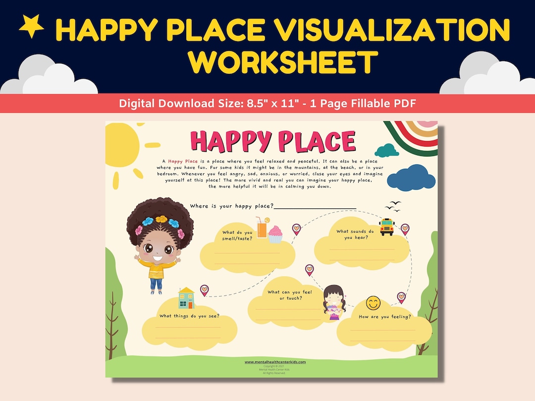 Happy Place Visualization Fillable Worksheet Kids - Etsy