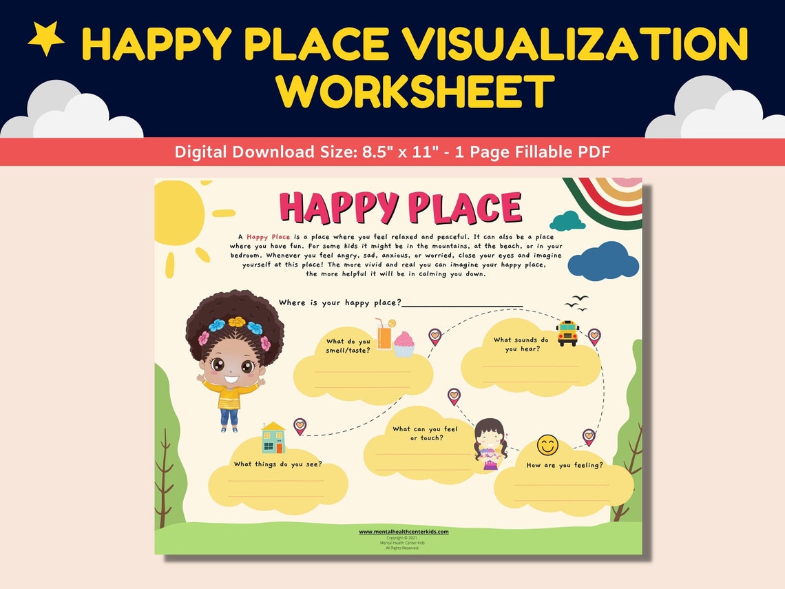 Happy Place Visualization Fillable Worksheet Kids - Etsy