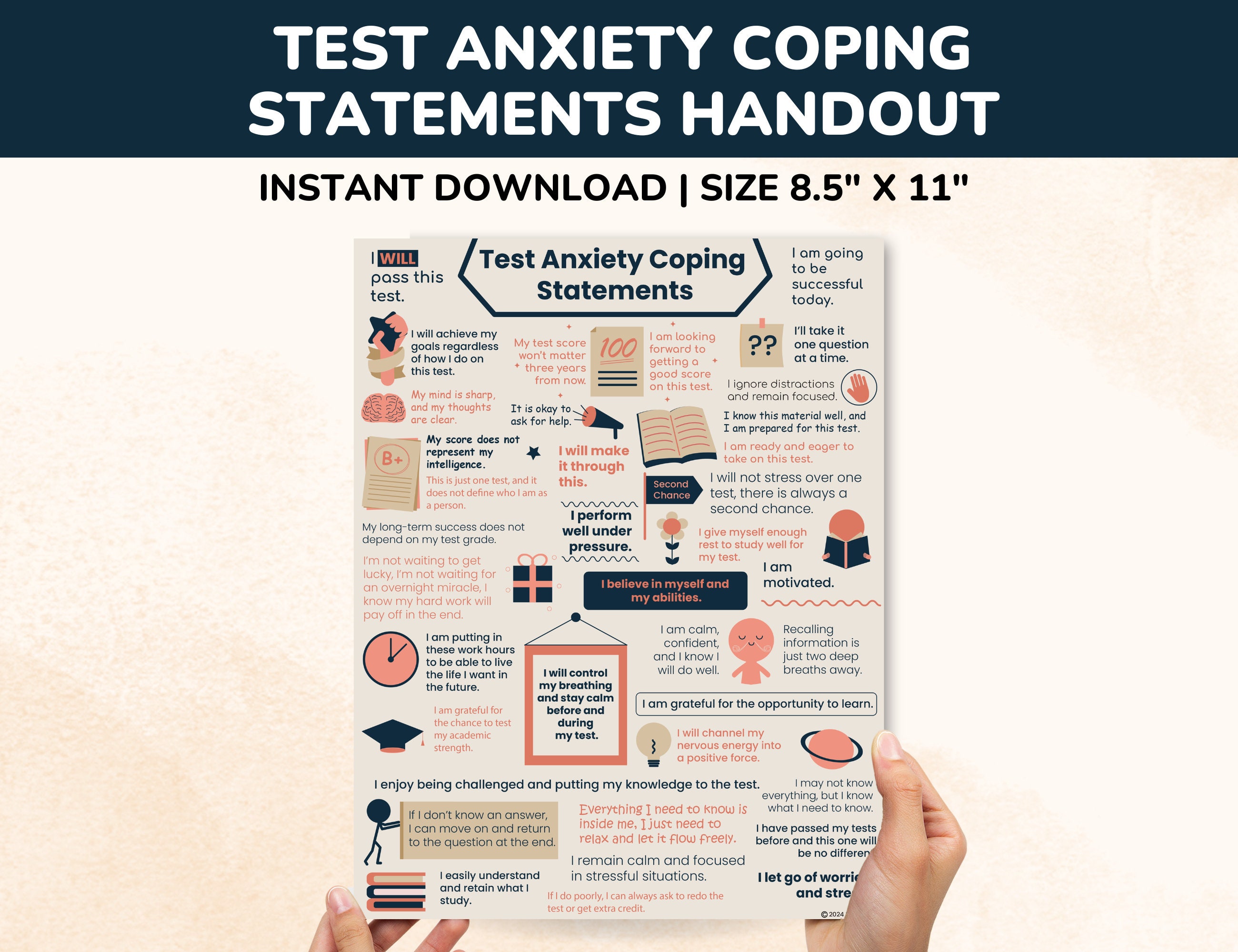 Test Anxiety Coping Statements-positive Affirmations-test Anxiety ...