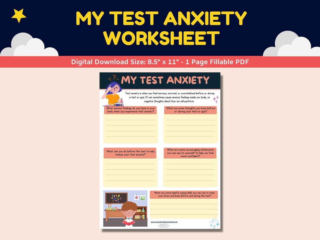 Test Anxiety Fillable Worksheet Kids Teens Printable Child - Etsy